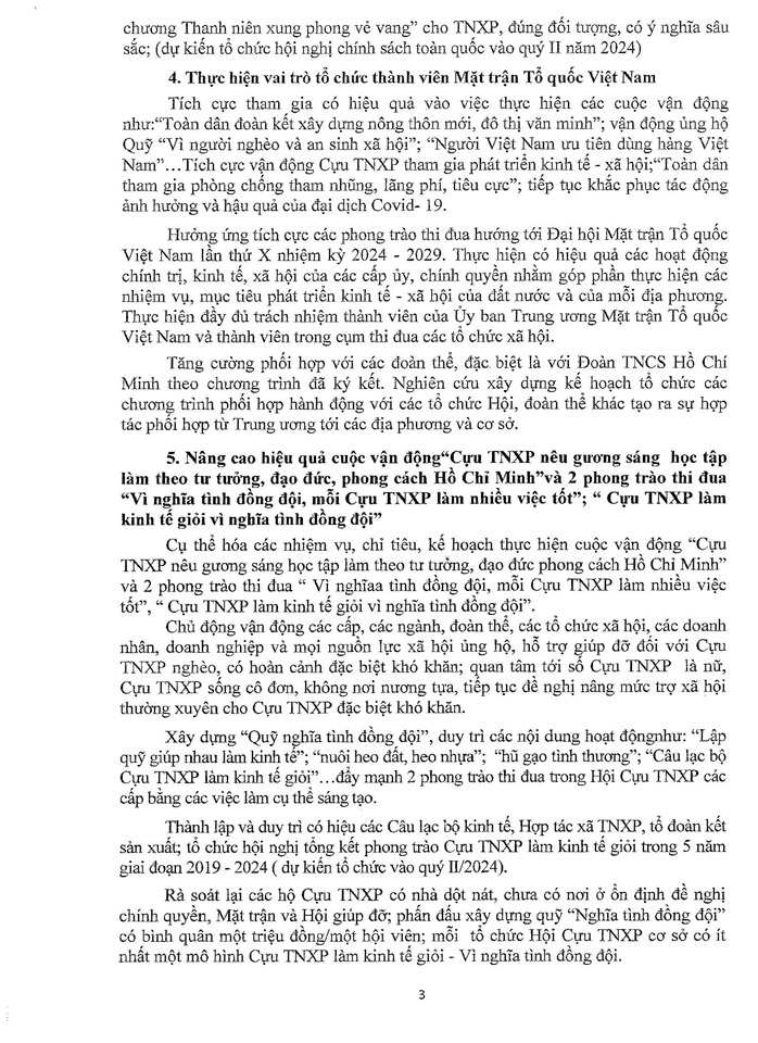 Hướng dẫn nhiệm vụ trọng tâm và kế hoạch tổ chức của Hội Cựu TNXP Việt Nam 2024